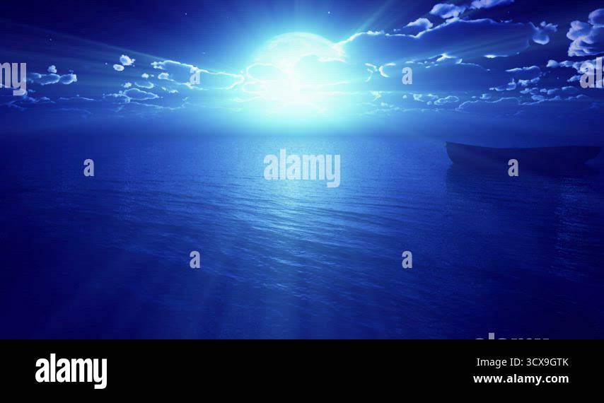 small boat full moon Stock Video Footage - Alamy