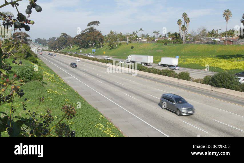 Cars on interstate highway California USA. Intercity freeway transport ...