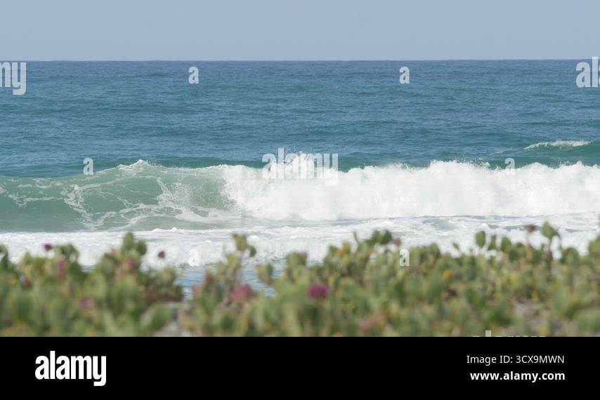 Big blue tide waves on beach, California shoreline USA. Pacific ocean ...