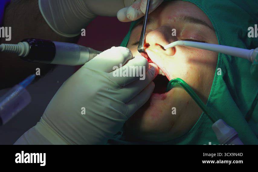 Oral dental surgery operation, tooth gum apicoectomy cyst removal Stock ...