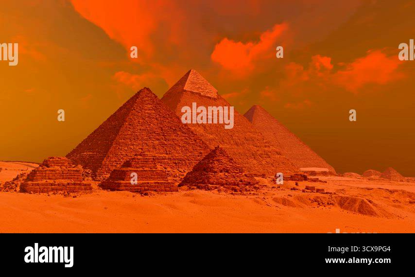 Giza Pyramids with red sky sunset Stock Video Footage - Alamy