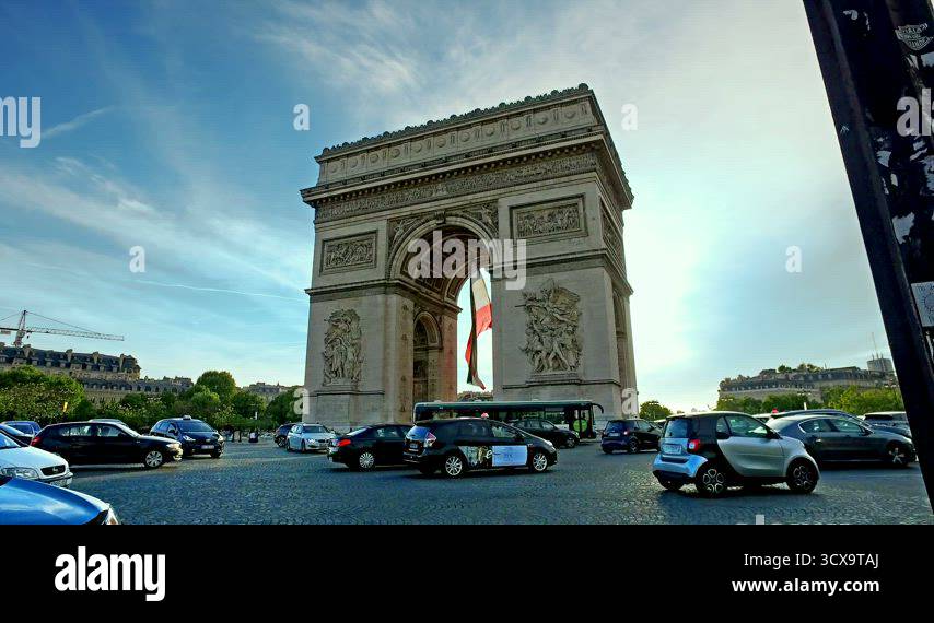Paris, France - circa May, 2017: Car traffic on Champs-elysees in front ...