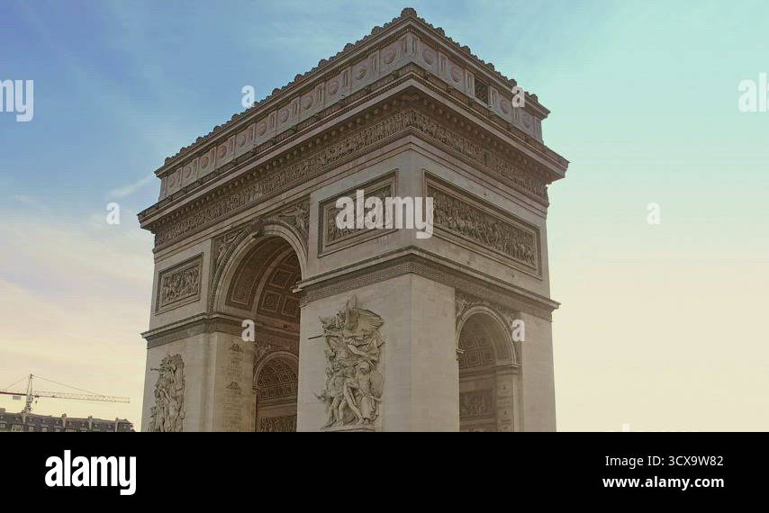 Arc de Triomphe or Triumphal Arch at sunset, cinematic hyperlapse ...