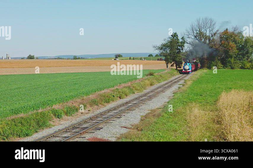 Thomas the Tank Engine Puffing Along the Amish Countryside Stock Video ...