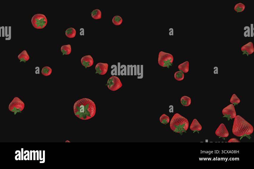 strawberry spin in zero gravity. They float in the air. 3D-animation ...
