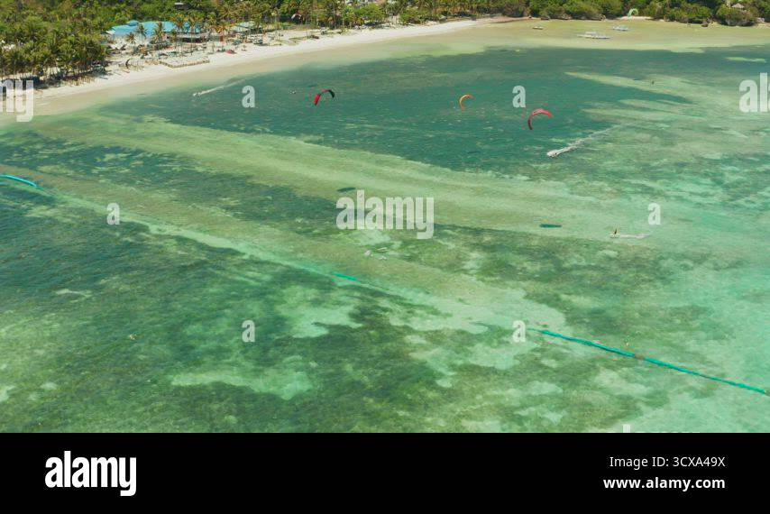 Kitesurfers on Bulabog beach, Boracay island, Philippines Stock Video ...