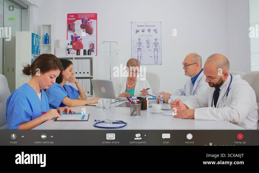 Team of doctors discussing online with chief phisycian Stock Video ...