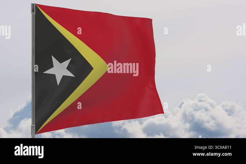 East Timor flag on pole with sky background seamless loop 3d animation ...