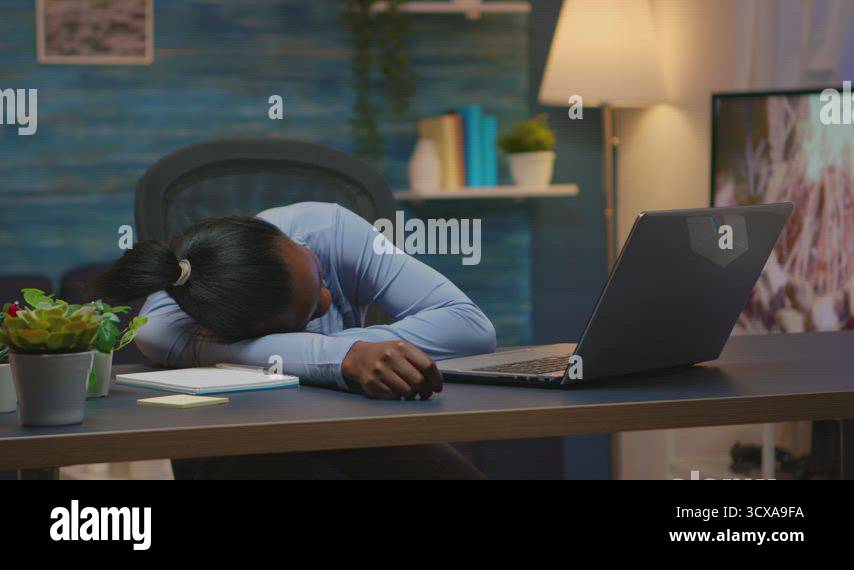 Exhausted black businesswoman falling asleep on desk Stock Video ...