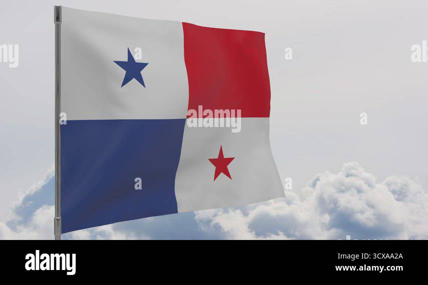 Panama flag on pole with sky background seamless loop 3d animation ...