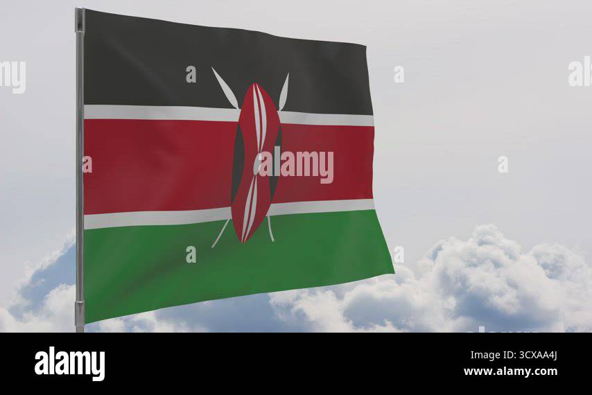 Kenya flag on pole with sky background seamless loop 3d animation Stock ...