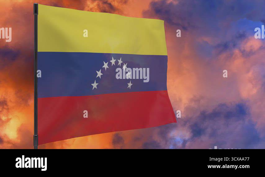 Venezuela flag on pole with sky background seamless loop 3d animation ...