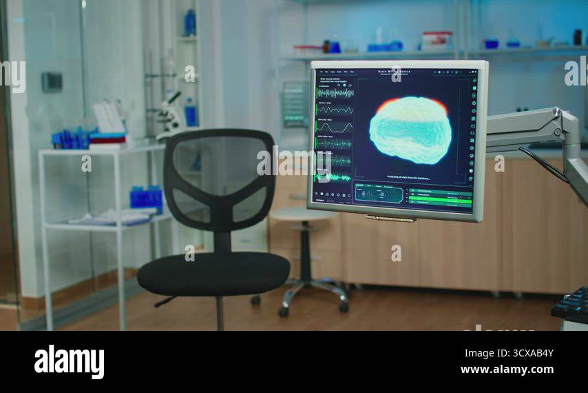 Medical brain scan film showing on monitor in neurology medical clinic ...