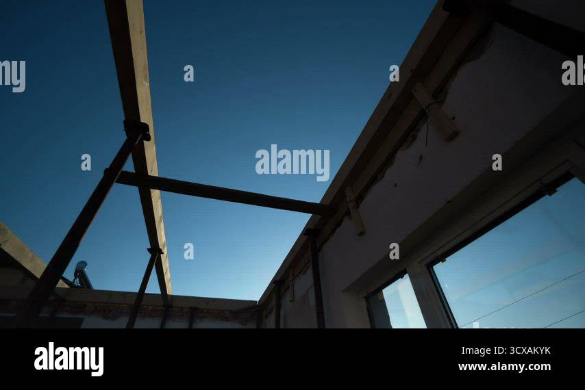 Element of ceiling support construction with wooden beams. Formwork ...