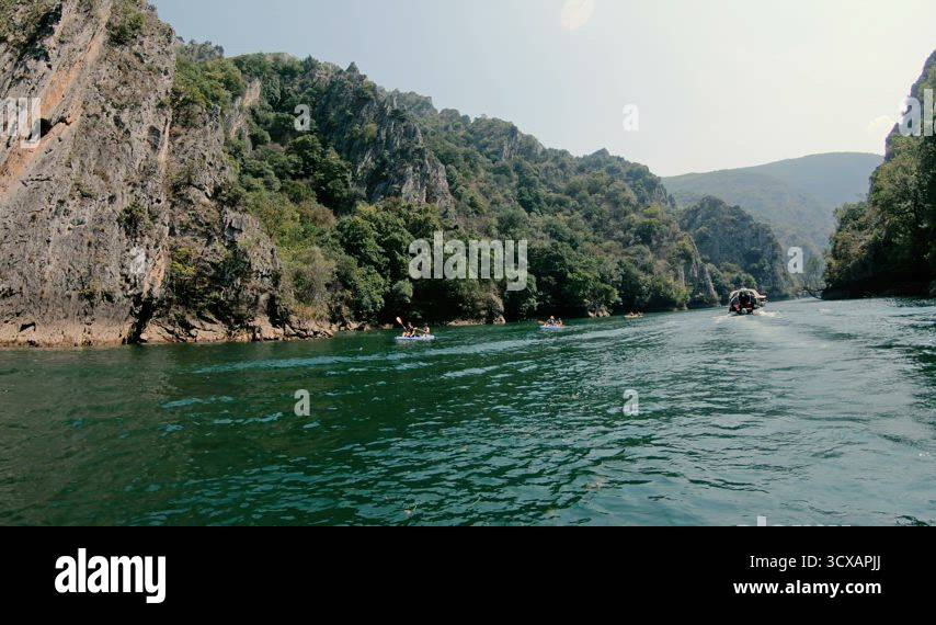 Skopje, Macedonia - circa August, 2018: Tourists waiting for kayak on ...
