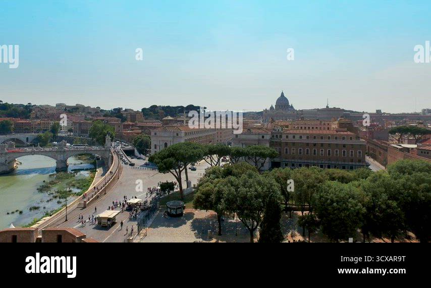 Panoramic view of St. Peter's Basilica and river with Vittorio Emanuele ...