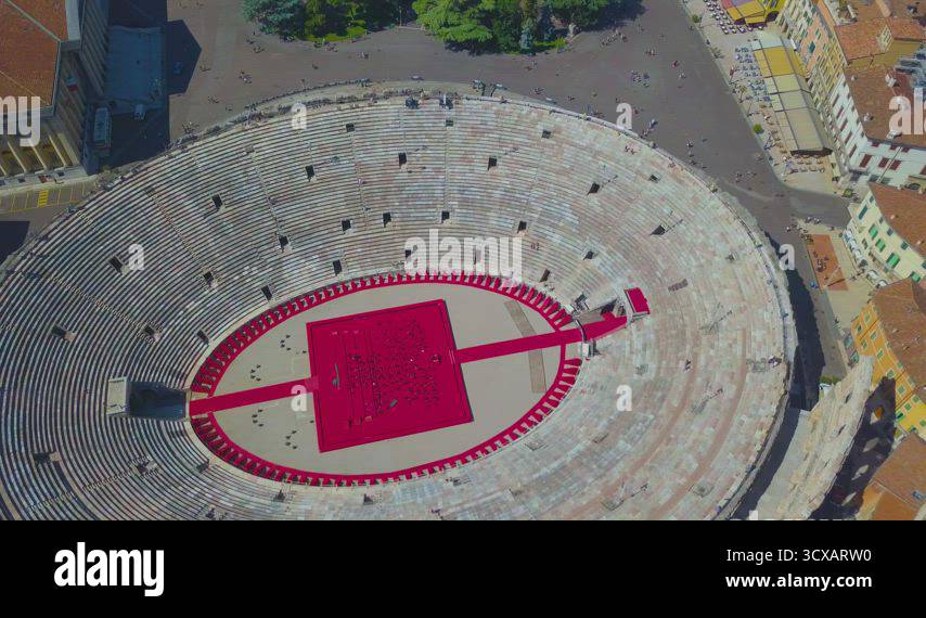 Aerial View Of Arena Di Verona, Italy. The drone flies over the A view ...