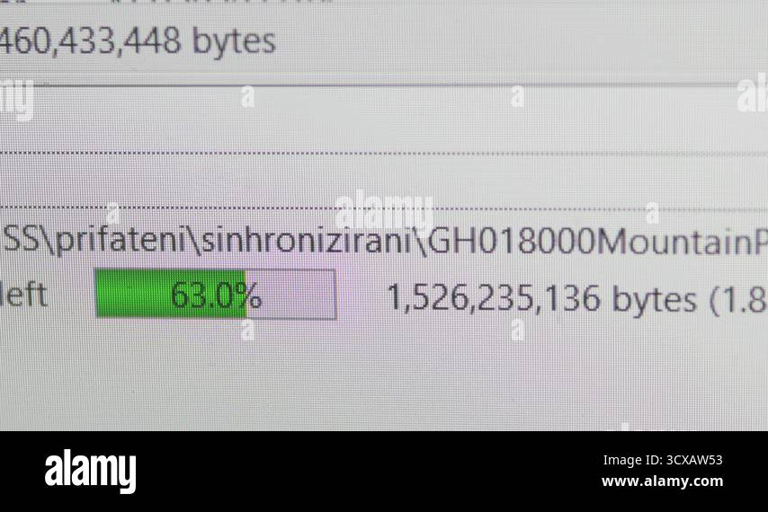 Closeup scale of loading of files on the FTP server from computer ...