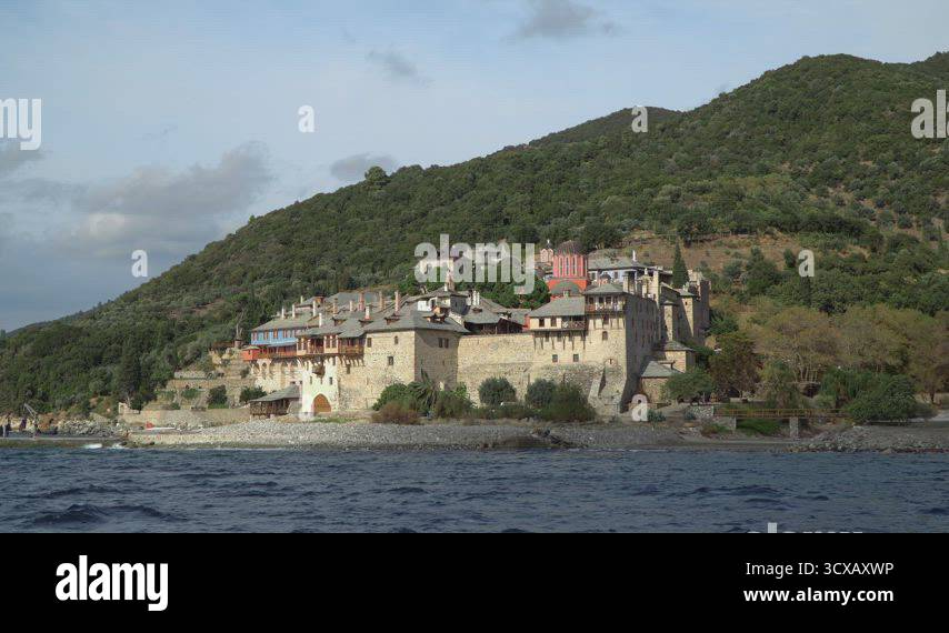 Hyperlapse of Xenophontos (Xenophon) monastery buildings in the Holy ...