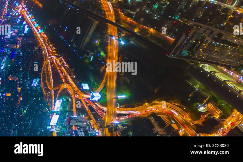 Expressway Night Cityscape Time Lapse Of Bangkok City, Thailand ...