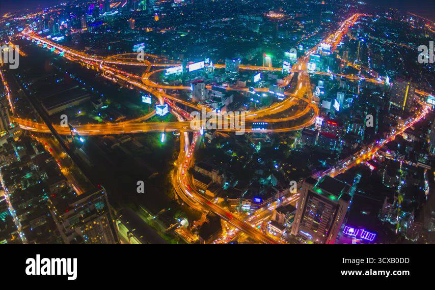 Expressway Night Cityscape Time Lapse Of Bangkok City, Thailand (zoom ...