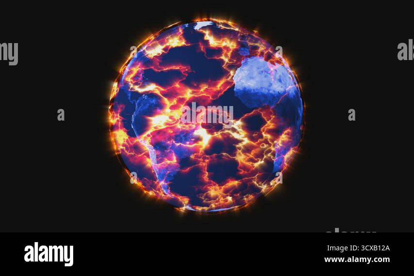 Earthmap break and lava crack around the world, Concept of reducing ...