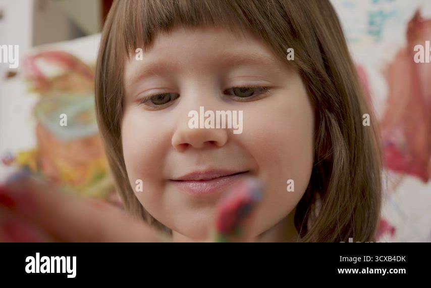 Artist baby girl paint her hand kids art therapy. Creative child ...