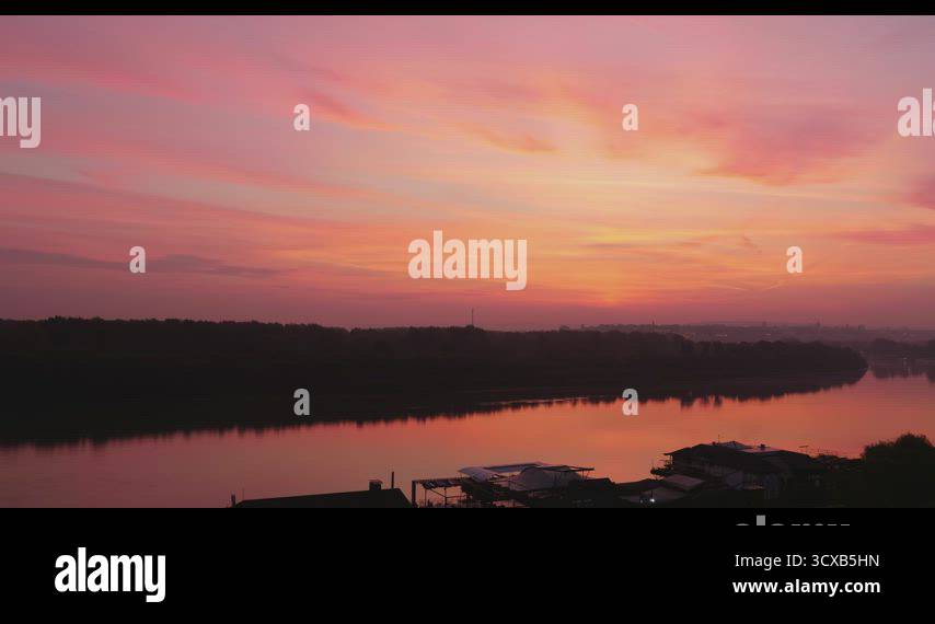 Tilt Landscape of Danube River Bank with Trees Reflecting on Water at ...