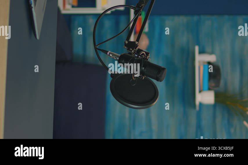 Vertical video: Station for recording and speaking during podcast Stock ...