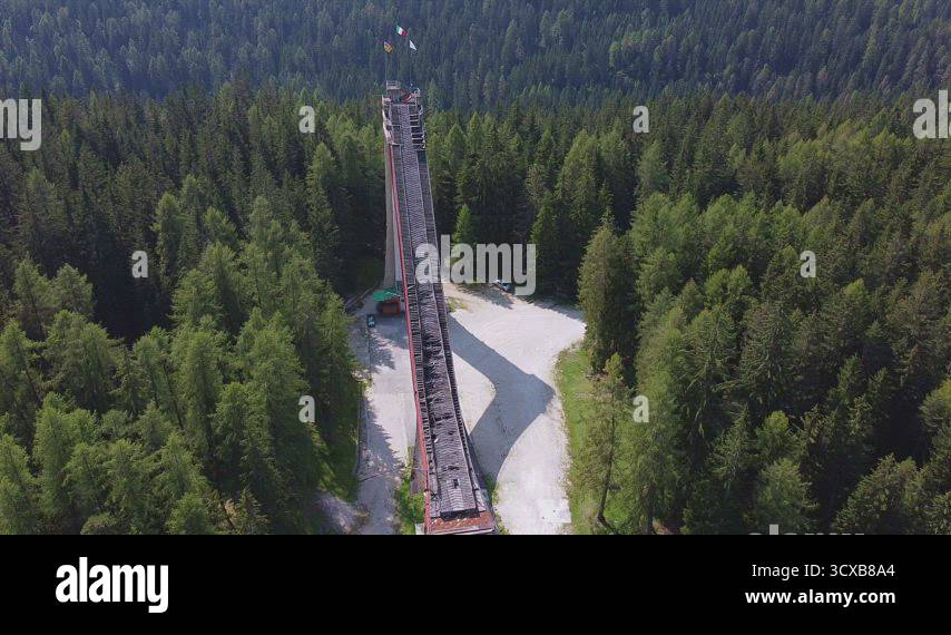 Aerial view of Trampoline Olympic Italia - ski jumping slide built for ...