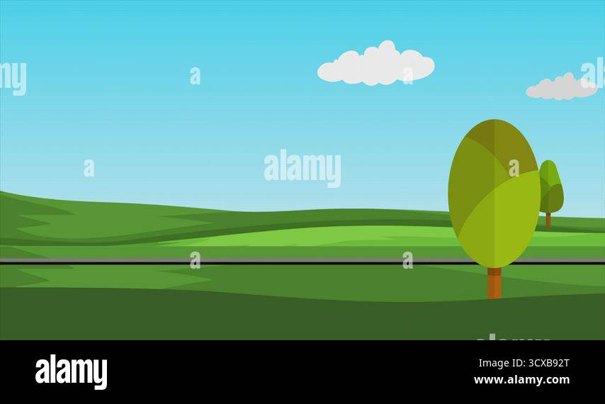 4k cartoon 2D animation- Train animation against the background of ...