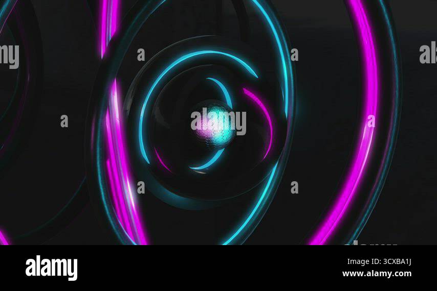 Abstract seamless loop of 3D render neon circle. Blue and purple neon ...