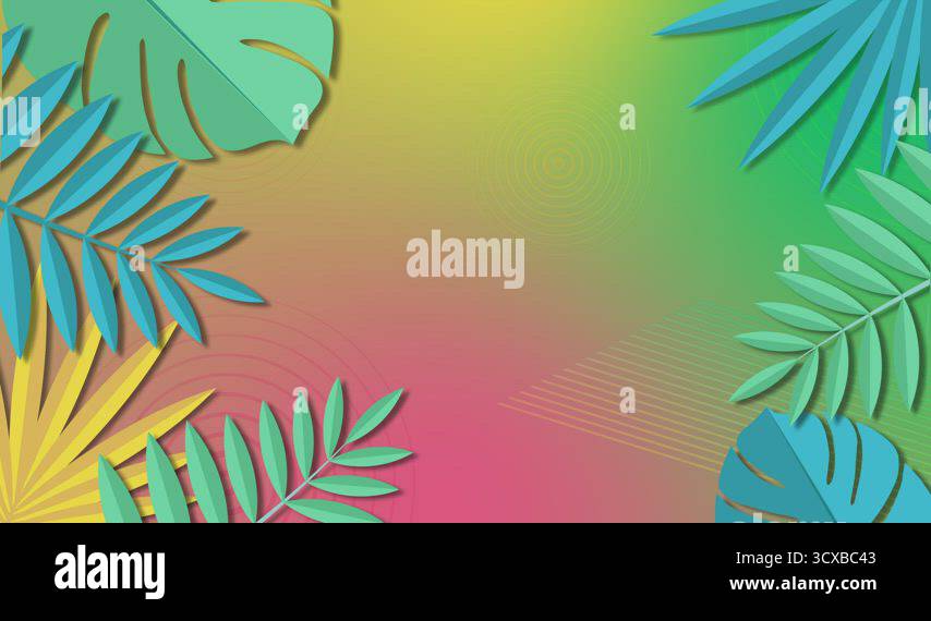 Summer colorful loop background 4K, flat animation with tropical leaves ...
