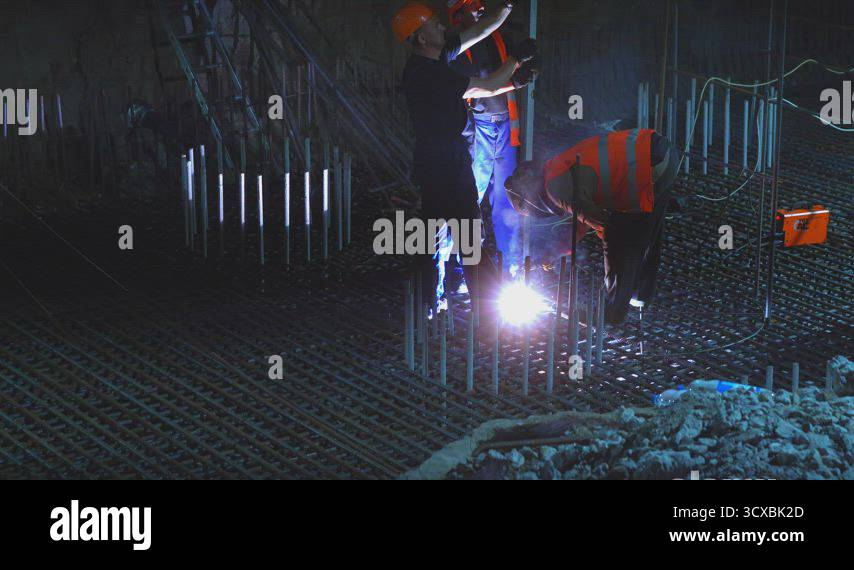 Construction site of Shulyavskiy bridge in Kyiv, Ukraine. Workers ...