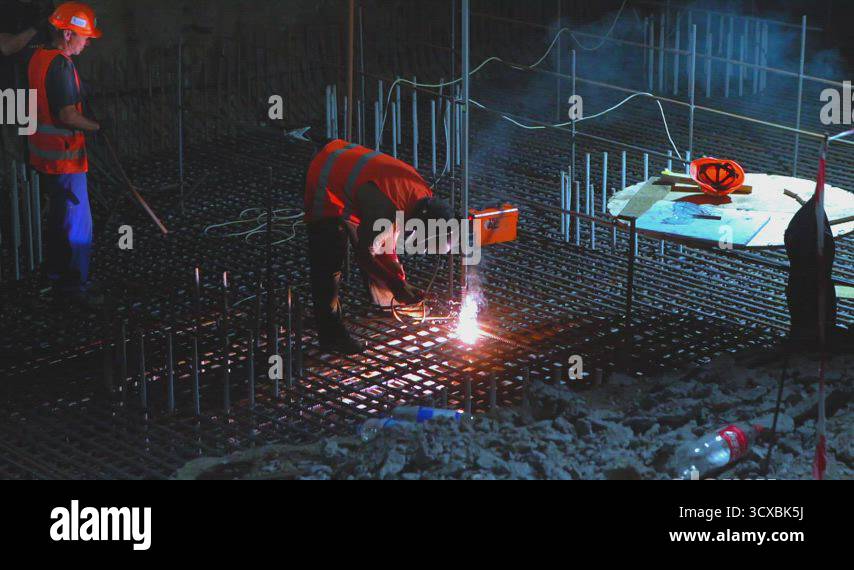 Construction site of Shulyavskiy bridge in Kyiv, Ukraine. Workers ...