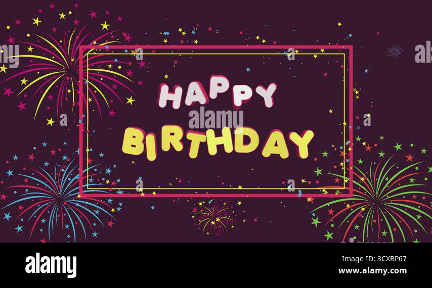 Happy Birthday, colorful animation 4K with fireworks and stars, motion ...