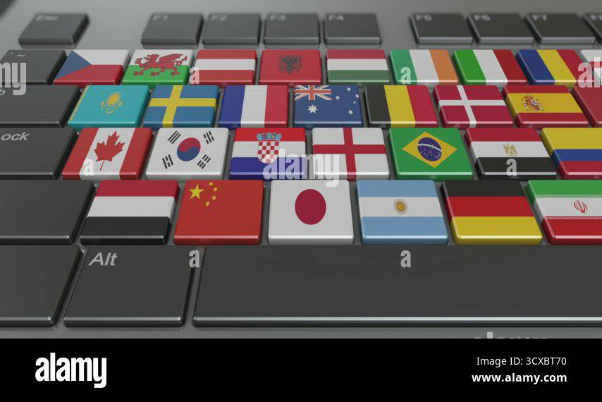 Computer keyboard with flags Stock Video Footage - Alamy