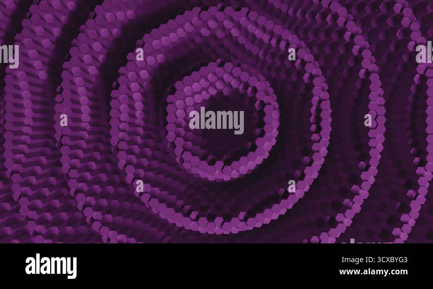 Abstract hexagon with offset effect. Animation of purple pure hex rings ...