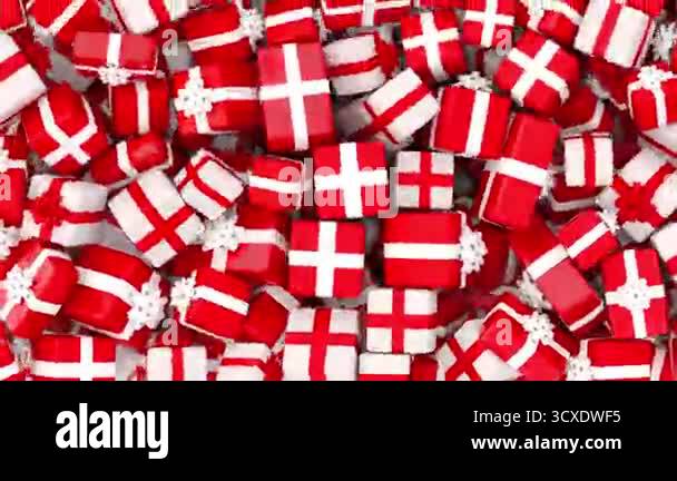Christmas themed video transition with lots of gift packages falling ...