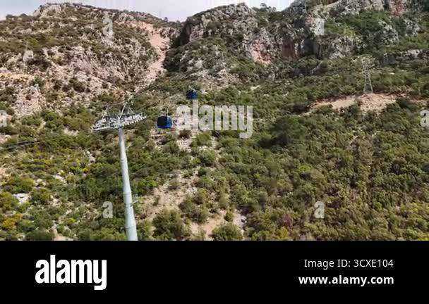 Cable Car in Oludeniz, Turkey Cable car ascending the pine-covered ...