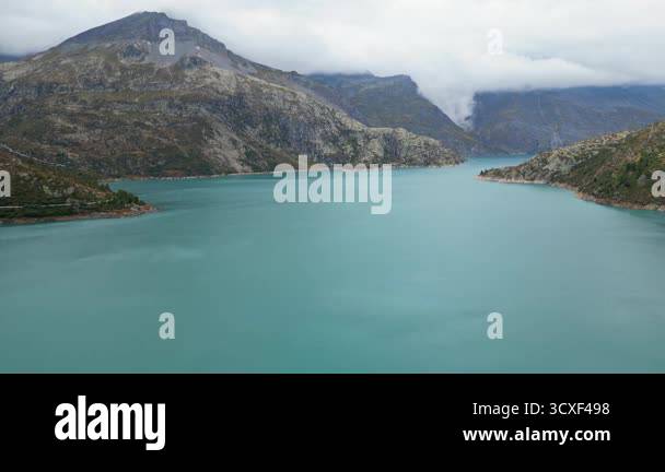 Panoramic Aerial View of Emosson Dam and Alpine Lake in Finhaut ...