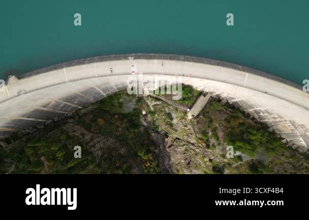 Panoramic Aerial View of Emosson Dam and Alpine Lake in Finhaut ...