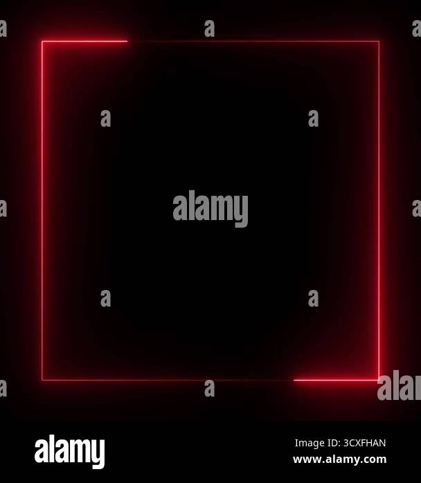 Glowing square frame with neon effect on black background. Abstract ...