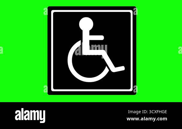 video animation black and white disabled sign symbol, on a green chroma ...