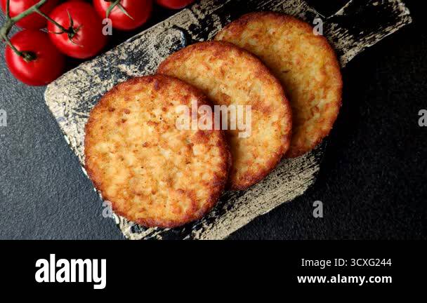 Potato hash browns, a cooked vegetable breakfast food. Potato hash ...