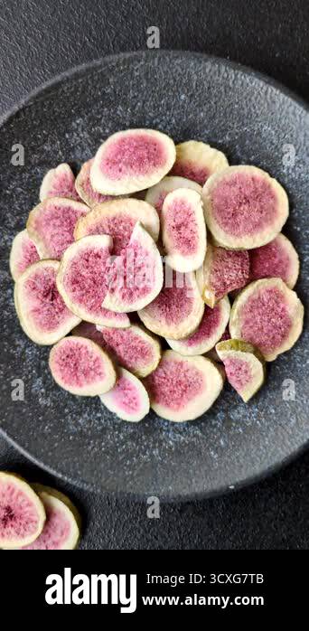 Dried sublimated fig slices as an ingredient for sweet desserts. Dried ...