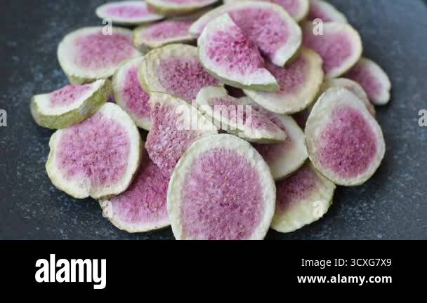 Dried sublimated fig slices as an ingredient for sweet desserts. Dried ...