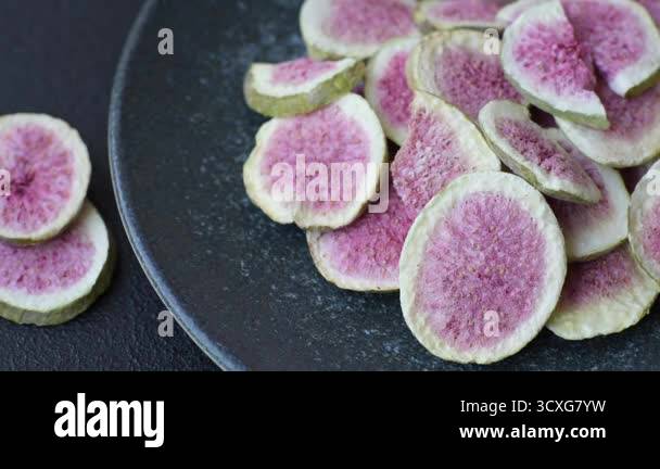 Dried sublimated fig slices as an ingredient for sweet desserts. Dried ...
