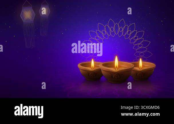 Diwali Diyas with Kandil Lantern and Rangoli Outline Stock Video ...