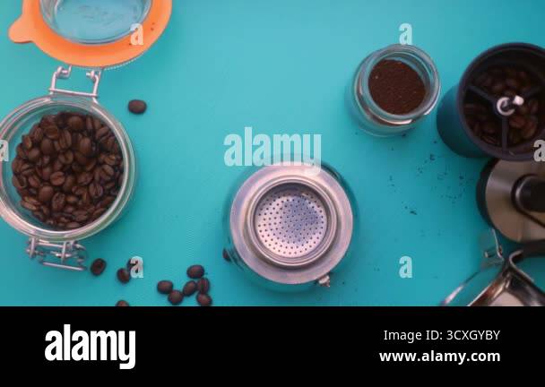 Top view person preparing espresso coffee with moka pot Stock Video ...